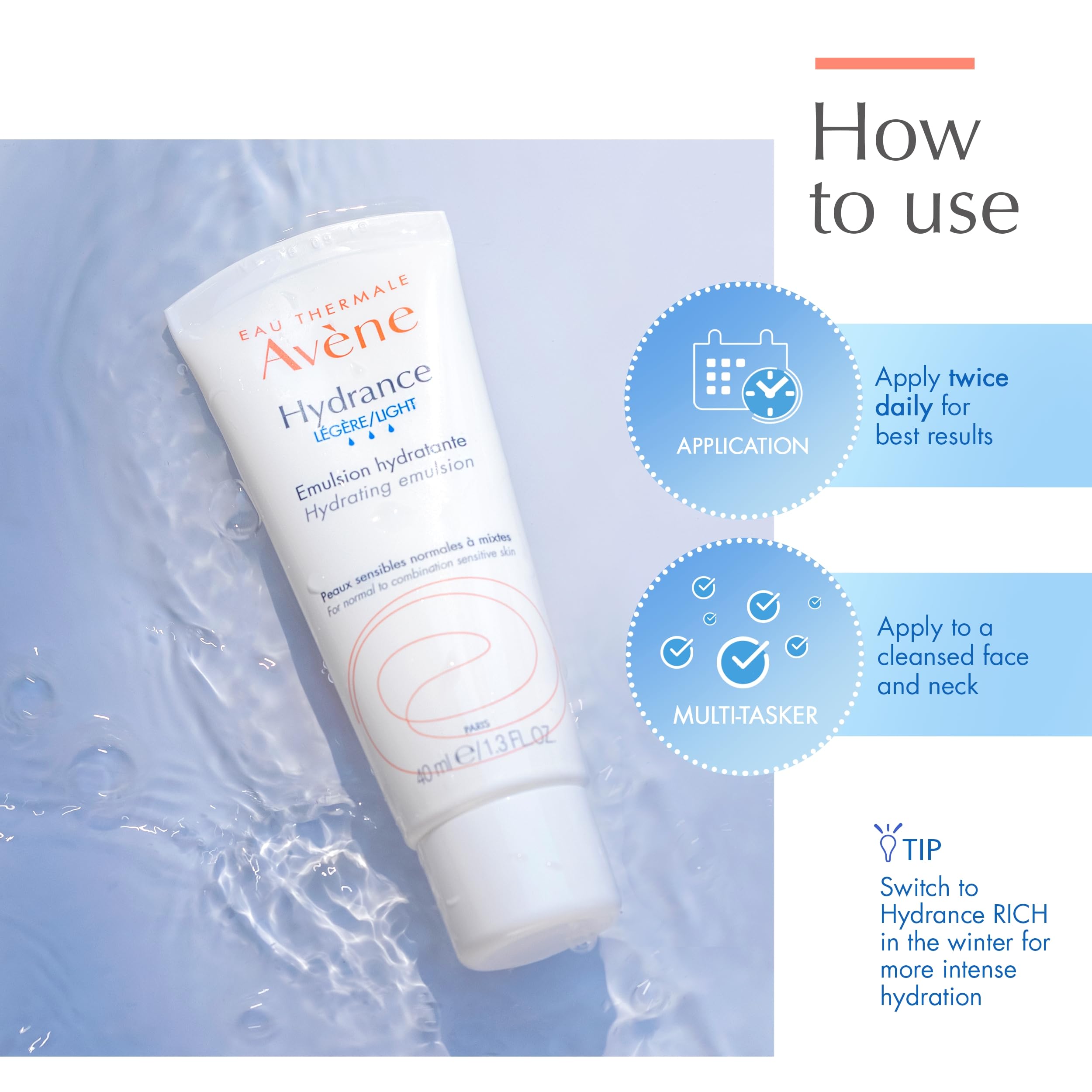 Eau Thermale Avène Hydrance LIGHT Hydrating Emulsion, Daily Face Moisturizer Cream, Non-Comedogenic, 1.3 Fl Oz (Pack of 1)