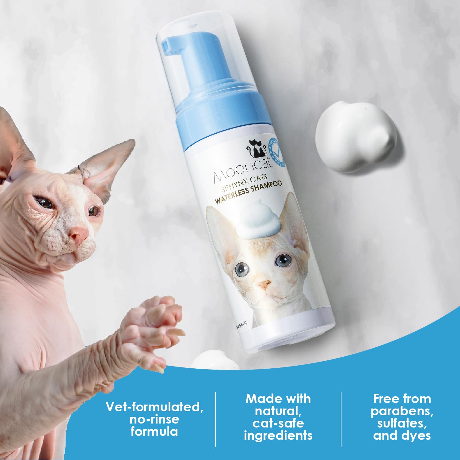 Mooncat Waterless Cat Shampoo, Licking Safe Dry Shampoo for Sphynx Cats |Mooncat Unscented Cat&Dog Wipes | Plant-Based Cat&Dog Grooming Supplies from Eye to Paw