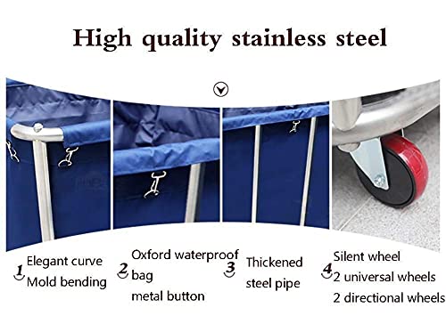 PHULJHADI Large Stainless Steel Trolley with Wheels - Heavy Duty Rolling Laundry Cart for Industrial,Home,Rolling Laundry Basket/Blue