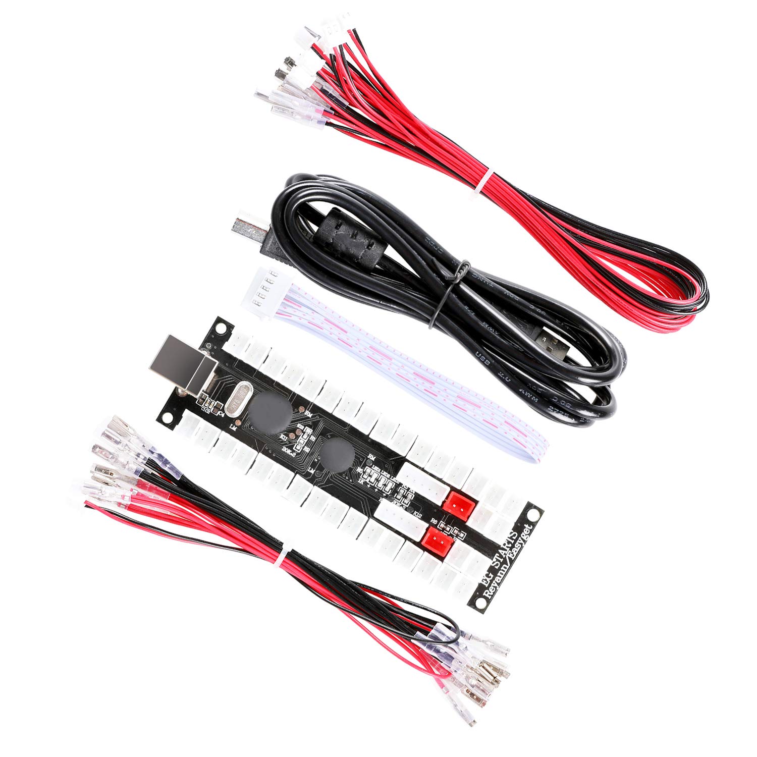 Easyget 2-Player DIY Arcade Kit Zero Delay 2-Player USB Encoder + 2X Joystick + 20x LED Arcade Buttons for PC, Windows, MAME, Mac & Raspberry Pi Retro Gaming DIY (Red & Blue)