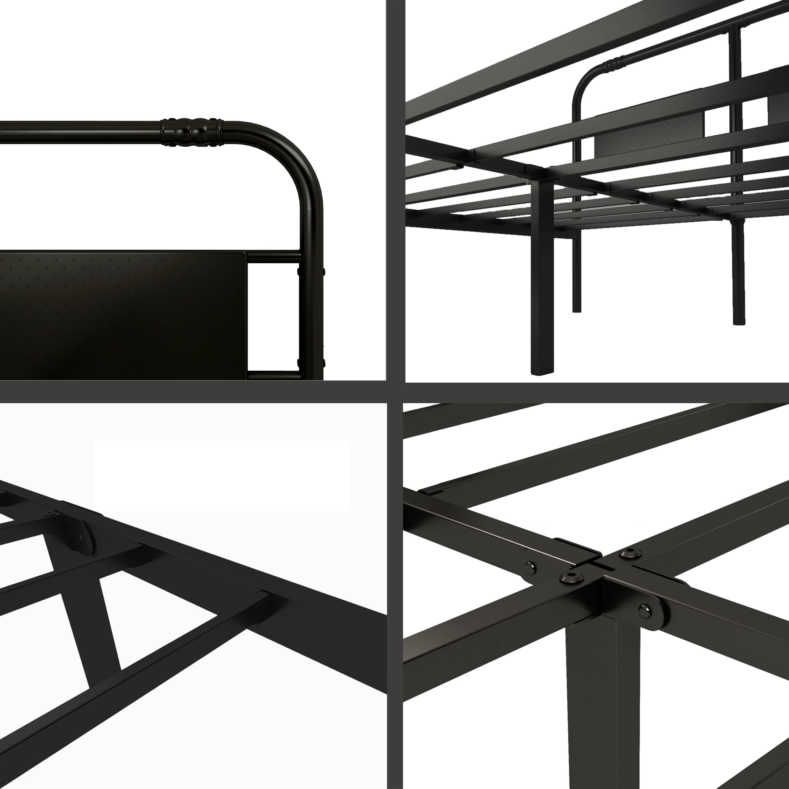 Emiosmt King Size Bed Frame with Headboard and Footboard 14 Inch Tall,2500lbs Heavy Duty Steel Slat Support Metal Platform,No Box Spring Needed,Noise Free,Round Tube,Bed Frame for King