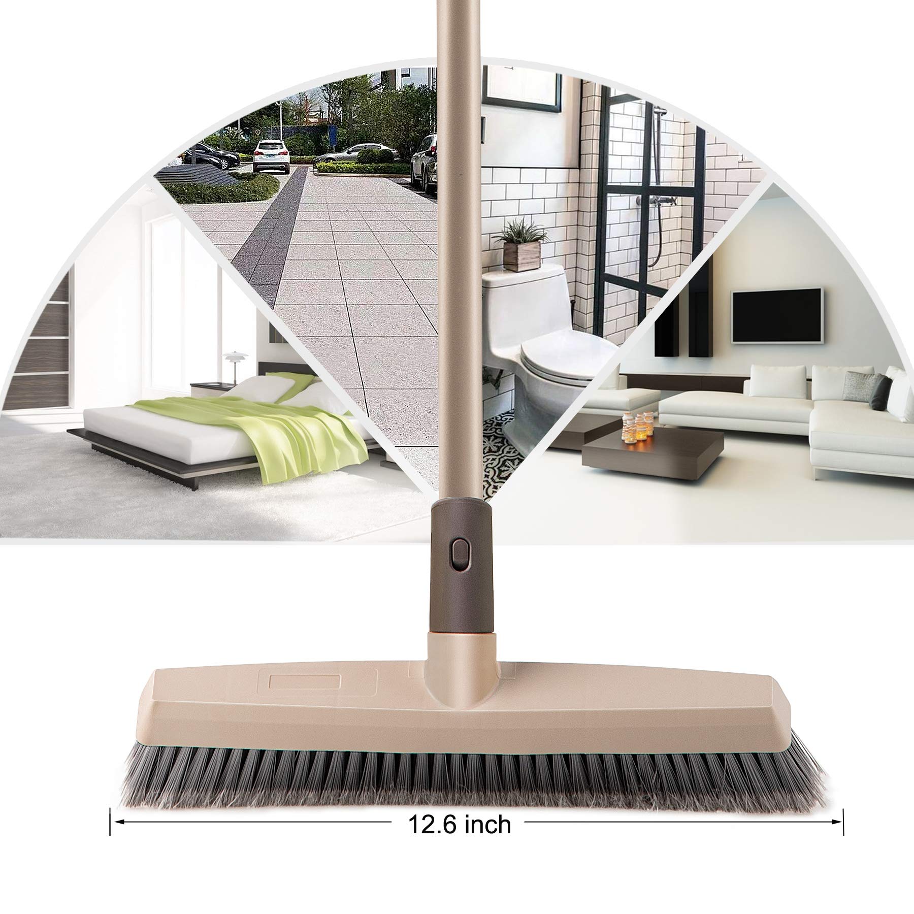 Eyliden Push Broom, 12.6" Wide Multi-Surface Angle Broom, 48" Long Handle, Stiff Bristle Broom Brush for Cleaning Tile Bathroom Patio Garage Deck Concrete Wood Stone Tile IndoorOutdoor Rough Floor