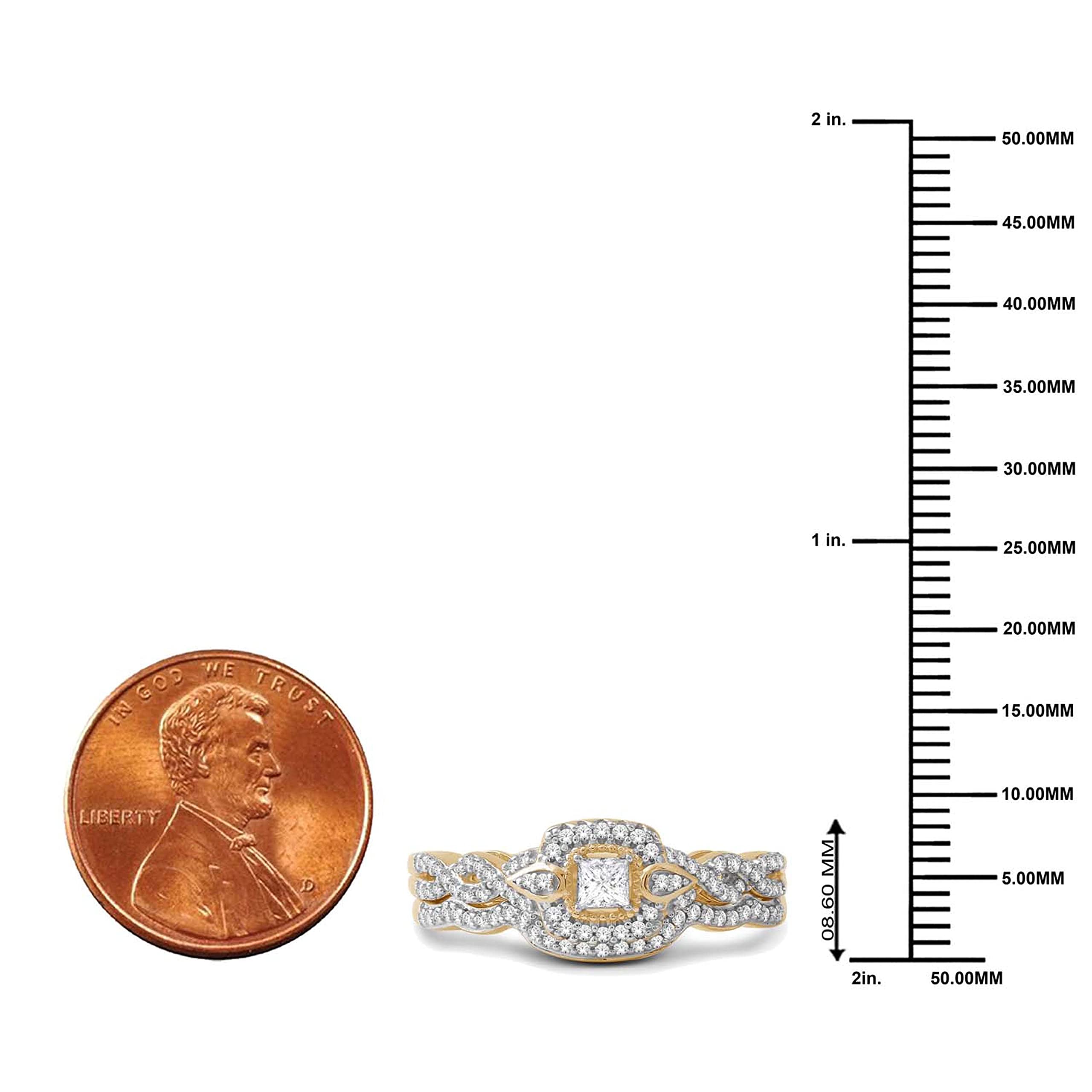 DZON 10k Yellow Gold 1/3CT TDW Diamond Halo Princess-Cut Engagement Ring Set Love Gift for Women (I-J,I2)