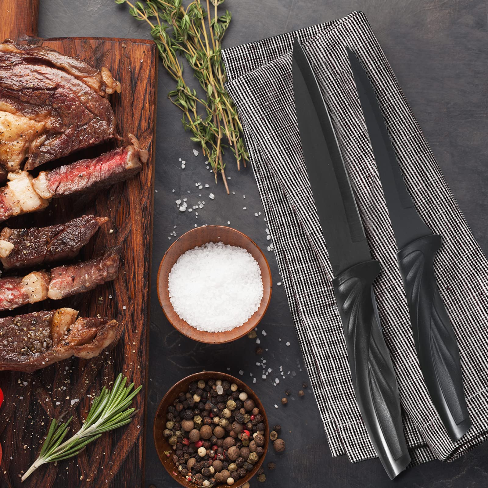 Kitchen Knife Set with Block, 20 PCS Stainless Steel Chef Knives Set with Sharpener for Women, Clear Knives Block Set for Kitchen Include 6 Steak Knives, 7 Nonstick Coating Knives, Peeler, Etc, Black