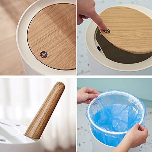 Nordic Style Trash Can,Push Top Garbage Bin with Lid,White Top Spring Waste Basket,Dog Proof Trash can,Plastic Trash Bin Suitable for Kitchen,Bathroom,Bedroom,Living Room,Office,Outdoor