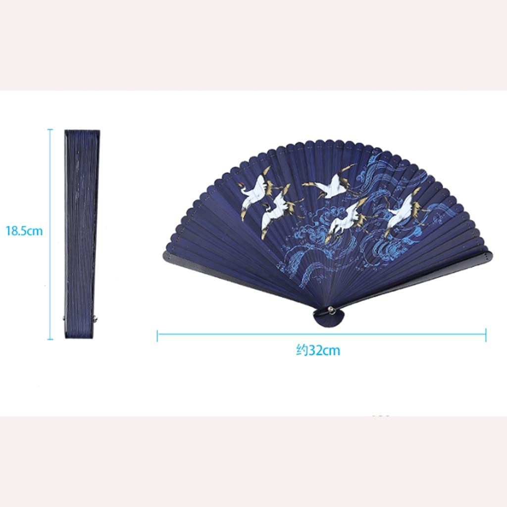 Folding Fan Hand Fan All Bamboo Fan Folding Fan Chinese Style Female Handmade Japanese Ancient Style Folding Hanfu Dance Fan Portable Fan (Blue)