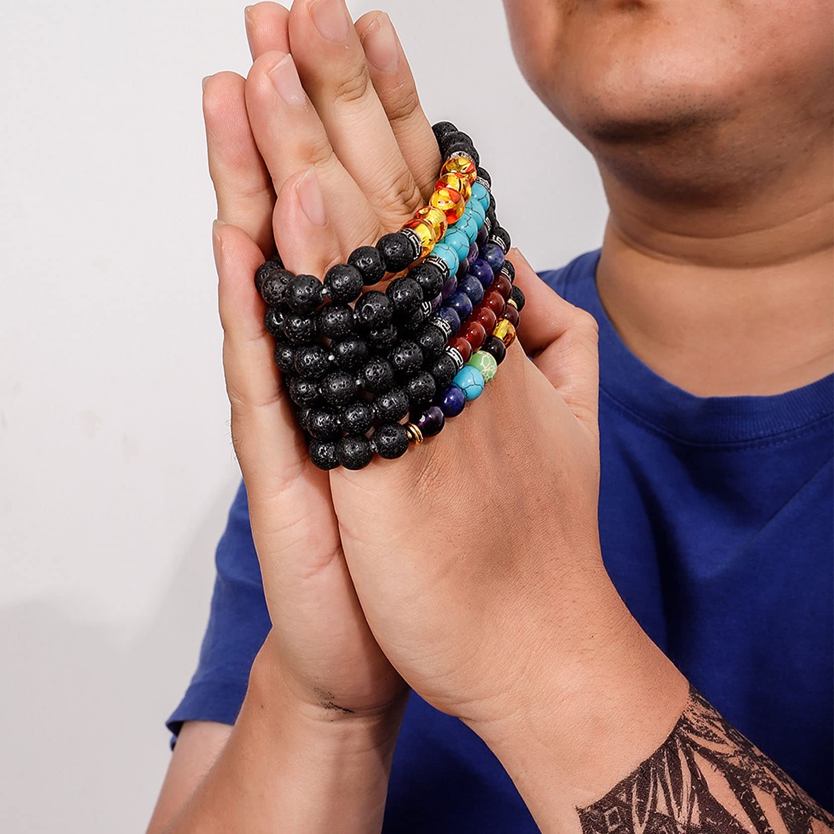 Eigso 7 Pcs Chakra Beaded Stone Bracelets for Women Men Unisex Buddhist Obistian Lava Rock Meditation Wristbands for Woman Man