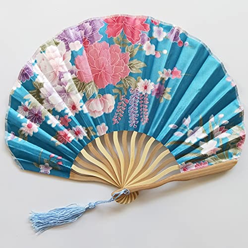 Folding Fan Pattern Chinese Style Hand Held Fans Silk Bamboo Folding Fans Handheld Wedding Hand Fan Cool Bamboo Flower (J) (C)