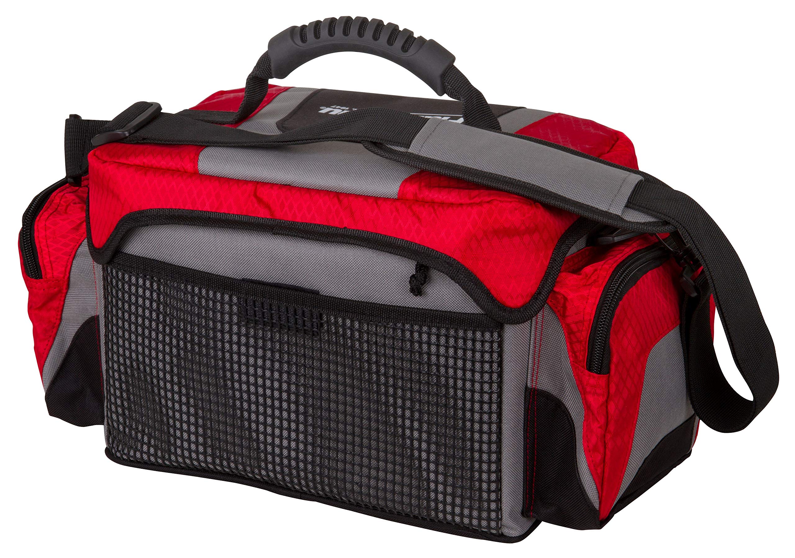 Flambeau Outdoors 400ZK-1 "IKE" 400 Tackle Bag, Portable Fishing Organizer Shoulder Satchel with Tuff Tainers Inside - Gray/Red