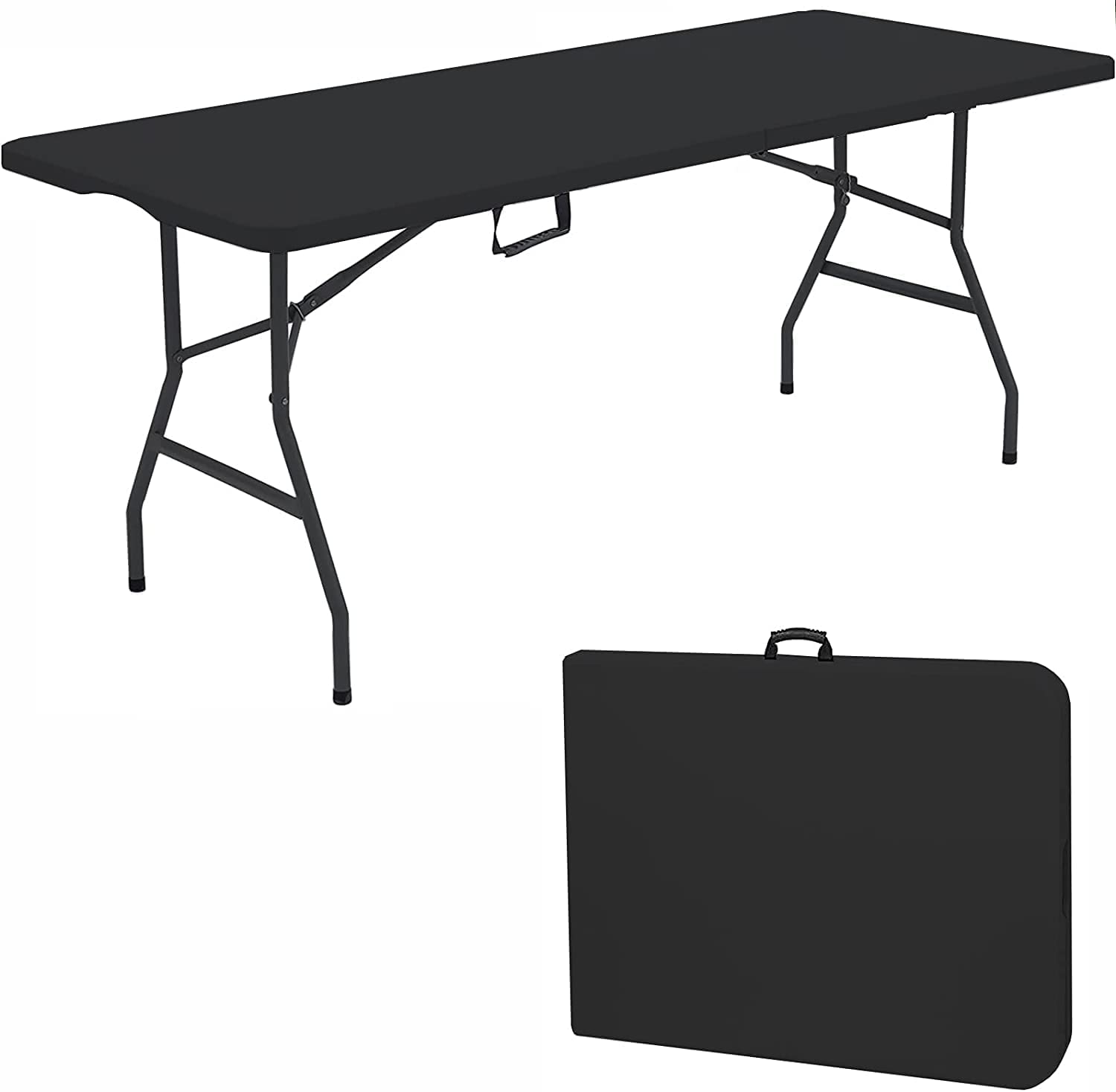 Edtian Folding 6ft Outdoor and Indoor Foldable Ideal for Camping and Picnic, Portable and Easy to Set Up, Perfect as a Card Craft Table, Black