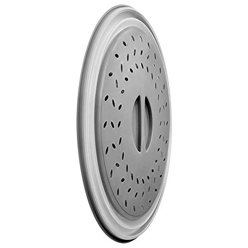 OUZIFISH Microwave Plate Cover 10.5 inch Collapsible Food Plate Lid Cover - BPA Free, Easy Grip, Microwave Plate Guard Lid With Steam Vent & Colander Strainer for Fruit (Grey)