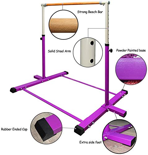 EZ GLAM Adjustable (3'-5') Horizontal Training Bar 1-4 Levels,260lbs Weight Capacity (Purple)