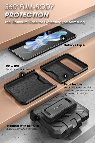 SUPCASE Unicorn Beetle Pro Series Case for Samsung Galaxy Z Flip 4 5G (2022), Full-Body Dual Layer Rugged Protective Case with Holster (Black)