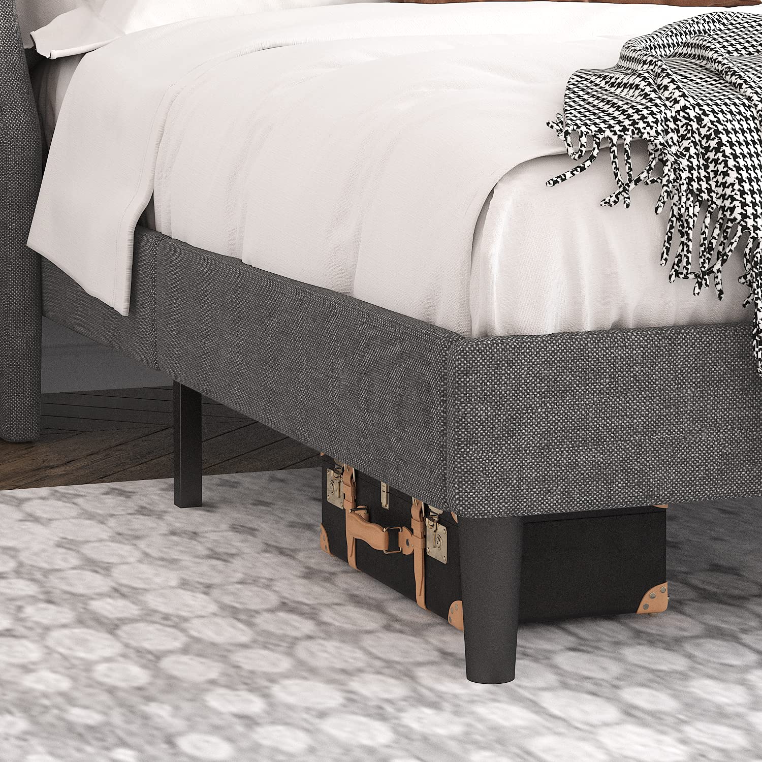 Einfach Queen Size Platform Bed Frame with Wingback Headboard/Fabric Upholstered Mattress Foundation with Wooden Slat Support Light Grey