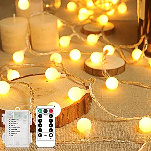 Liyade Globe String Lights, 33ft 100 LED Battery Operated String Lights with Remote and Timer Function, Indoor Outdoor Decorative Lights for Bedroom Christmas Decor Garden Party Wedding, Warm White