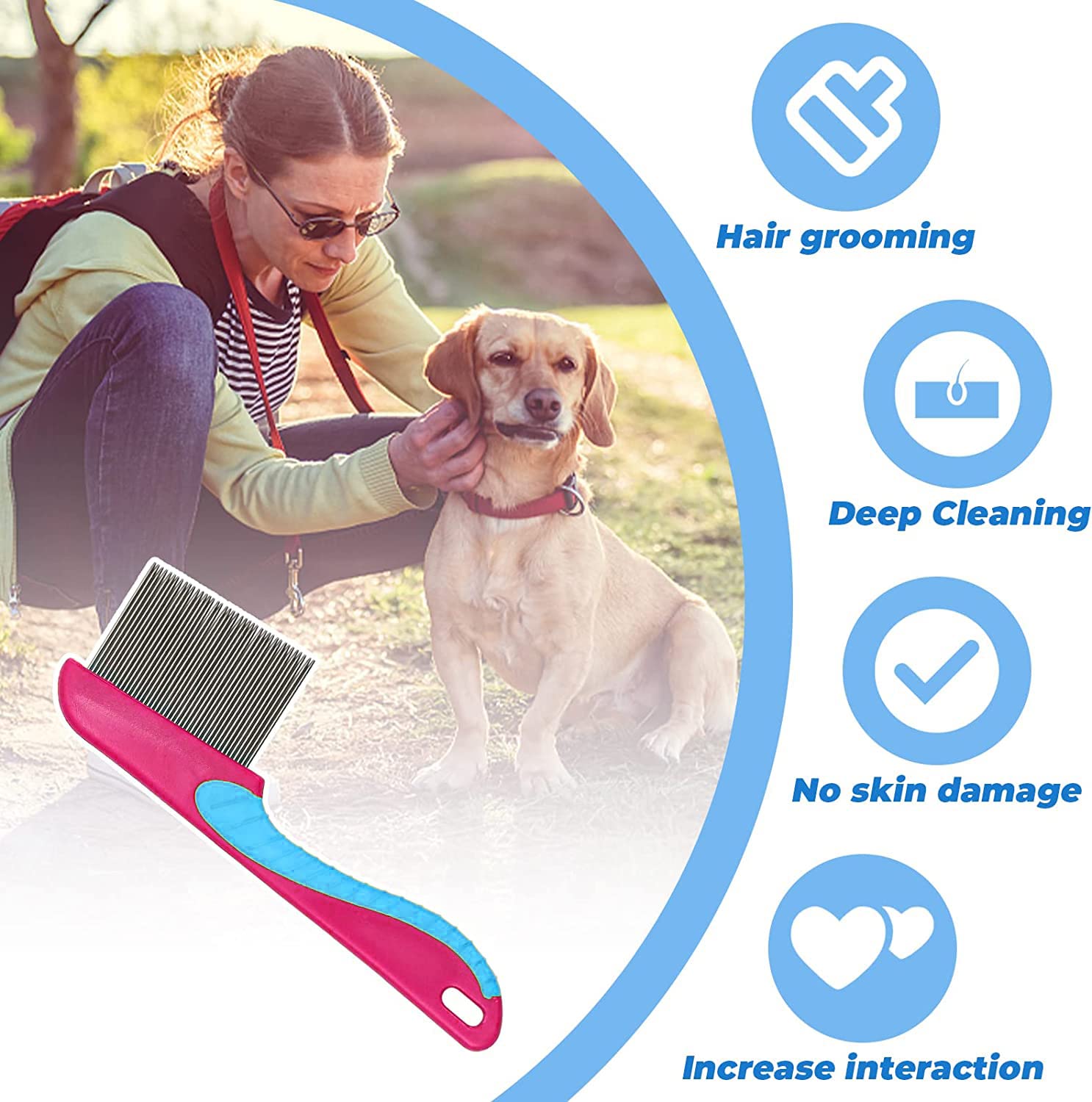 Tick Remover Tool Set - Comb, Tweezer, and Flea Comb for Dogs, Cats, and Humans (3+1+1 Pack), Pink