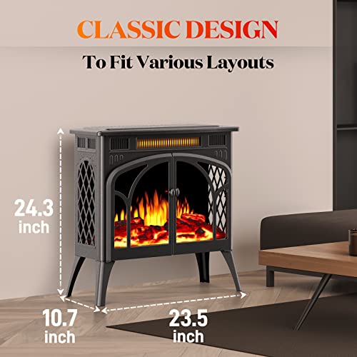 Rintuf Electric Fireplace Heater, 1500W Electric Fireplace Stove with 3D Flame Effect, 5100BTU Infrared Fireplace, Remote Control, Timer, Low Noise, Ideal for Indoor Home Use