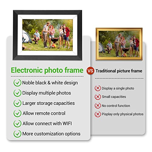 FRAMEO 10.1 Inch Digital Picture Frame WiFi IPS Touch Screen Wood Photo Frame Display, HD 1280x800 with 16GB Storage Auto-Rotate Easy Setup-Gift for Friends Family Share Moments Instantly