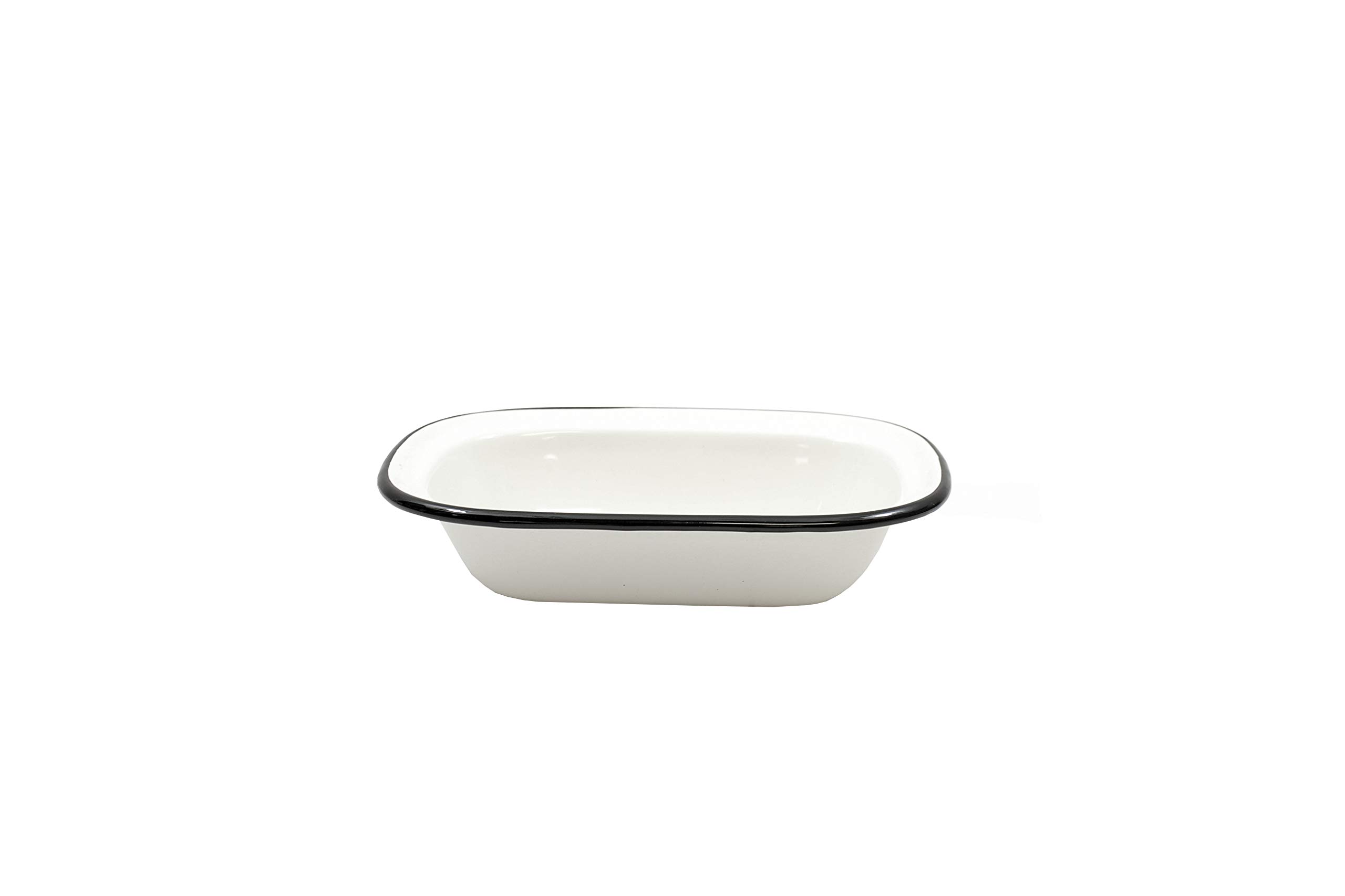 Tablecraft Enamelware Collection Black Rim Solid White Enamel Rectangular Roasting Pan, Camping, Farmhouse, Home & Restaurant, Porcelain Over Steel, Vintage, Boho, Retro, 7.75x5.75x4 Deep