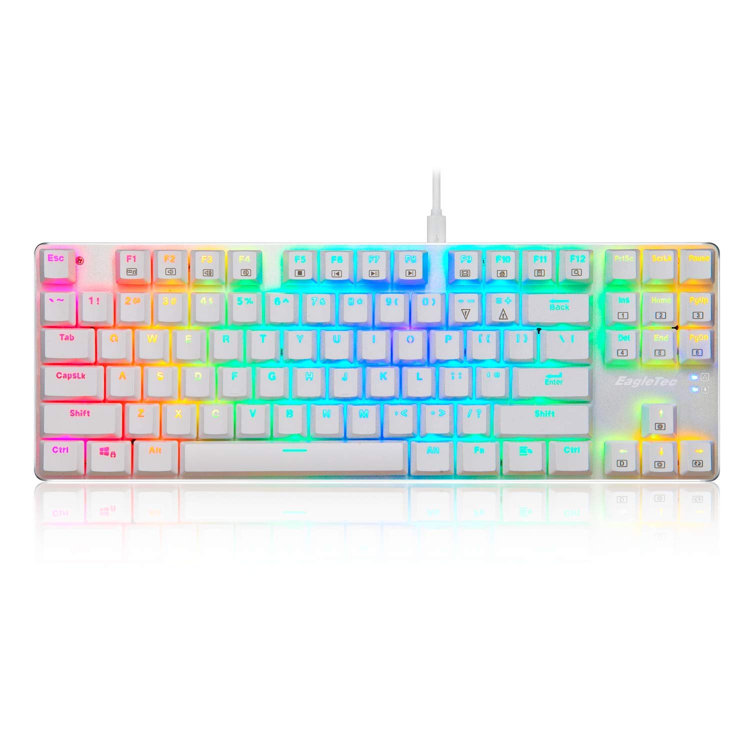EagleTec KG061-BR RGB Backlit Mechanical Gaming Keyboard Low Profile Mechanical Gamers Keyboard 87 Key Metal Mechanical Computer USB Gaming Keyboard for PC (WHITE VERSION)