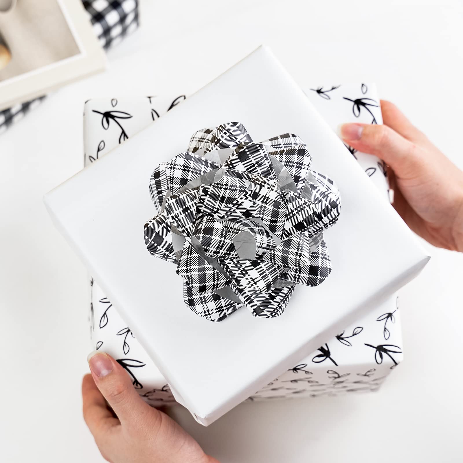 RUSPEPA Paper Christmas Gift Bow Assortment - Black and White Design for Christmas, Holiday, Birthday, Wedding, Baby Shower - Total 14 Bows, 3 Size