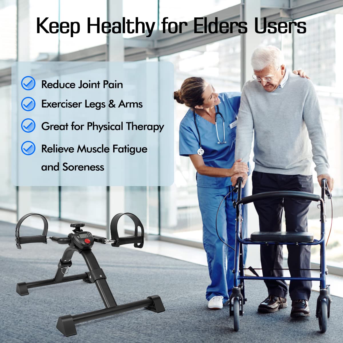 Folding Pedal Exerciser, BOOKCYCLE Mini Exercise Bike, Under Desk Bike Pedal Exerciser for Seniors Legs Arms Physical Therapy Workout at Home Office (Matte black)