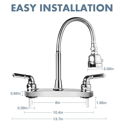 EXCELFU RV Kitchen Faucet, RV Sink Faucets for Kitchen with Flexible Arc 360 Degree Rotatable Sprayer, RV Kitchen Sink Faucet Replacement for Campers, RVs Motorhomes, Travel Trailers (8 inches Apart)