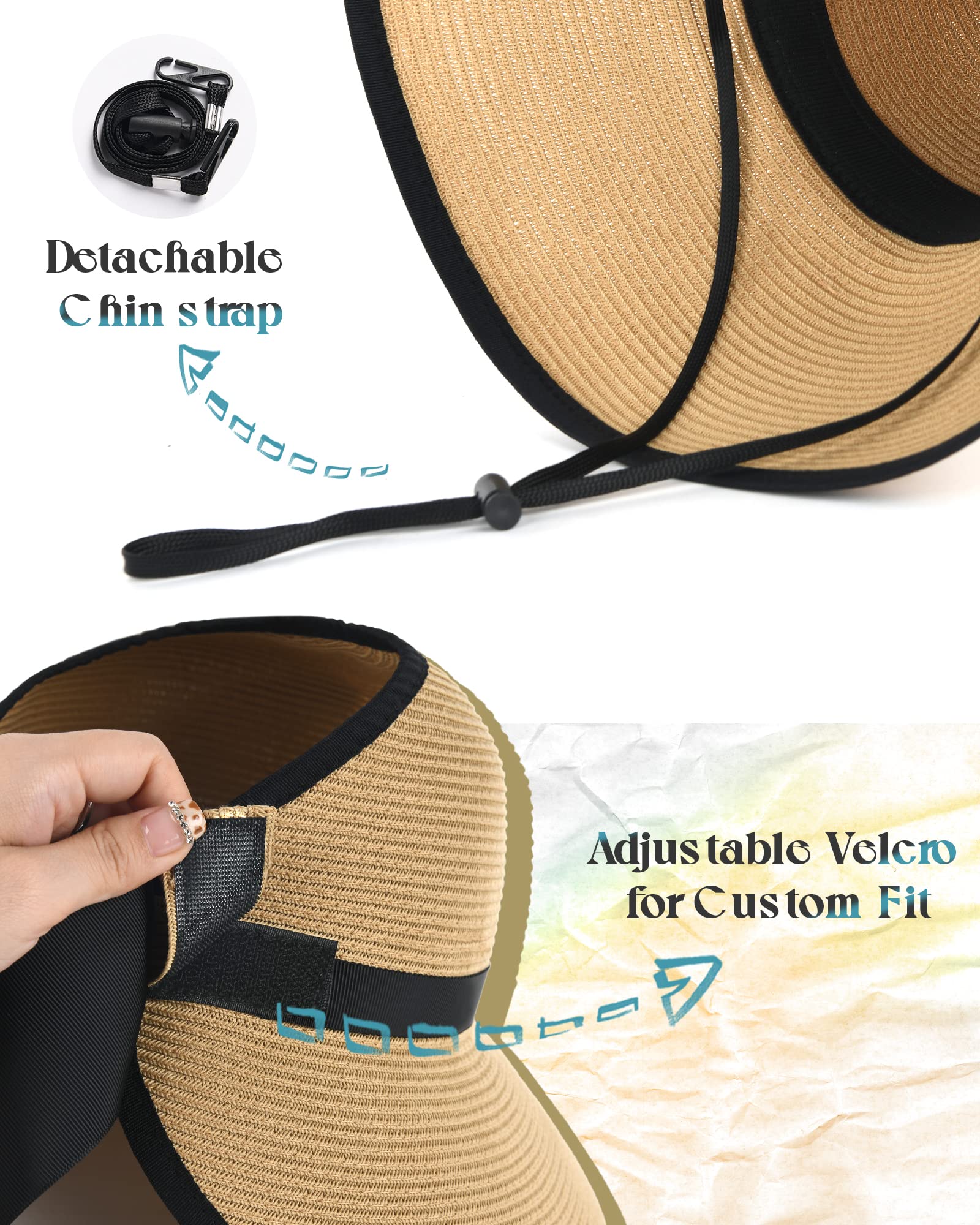 FURTALK Beach Hats for Women Foldable Packable Wide Brim Sun Visor Hat with Ponytail Hole UPF50+ Cap for Travel Khaki