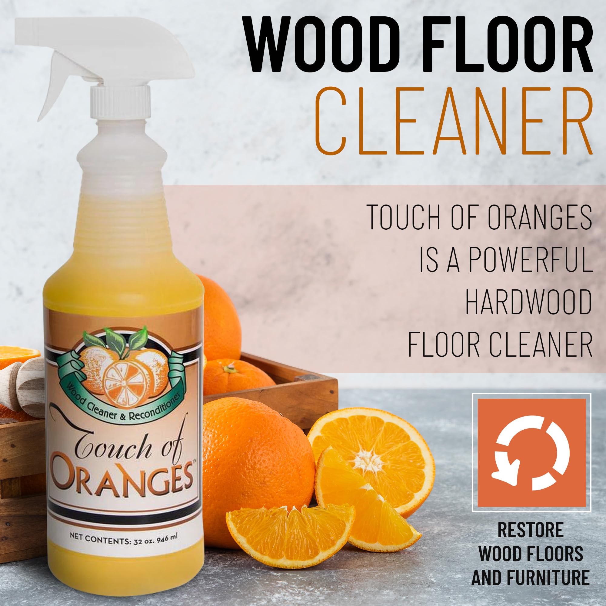 Touch of Oranges Beeswax Wood Polish Conditioner, Cleaner & Restorer Bundle Hardwood Floor Cleaner Spray Real Orange Oil - (32 & 16 oz )