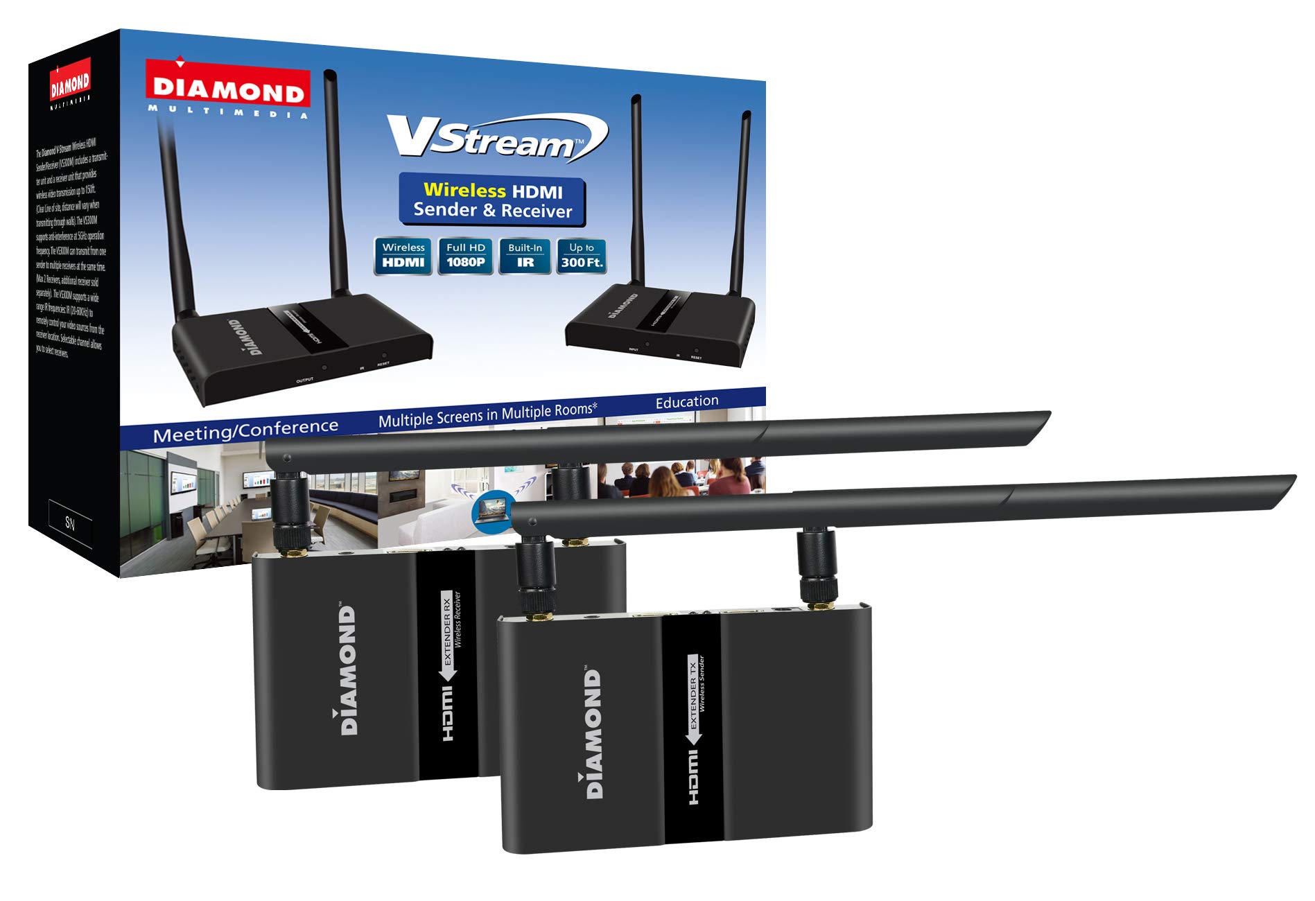 Diamond Multimedia Multi- Channel 2X2 Wireless HDMI 5GHz Kit, Stream HD 1080P Video/Audio up to 300 ft from Any HDMI Source to HDTV/Monitor/Projector (VS600), Black
