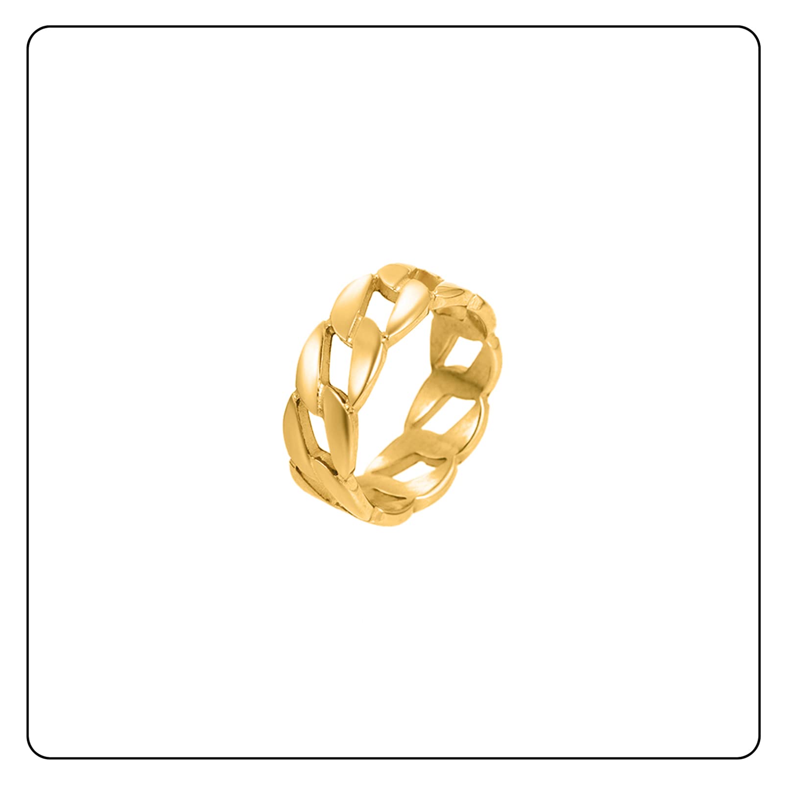 Fusamk Punk Rock 18K Gold Stainless Steel Cuban Chain Band Ring(Gold(11))