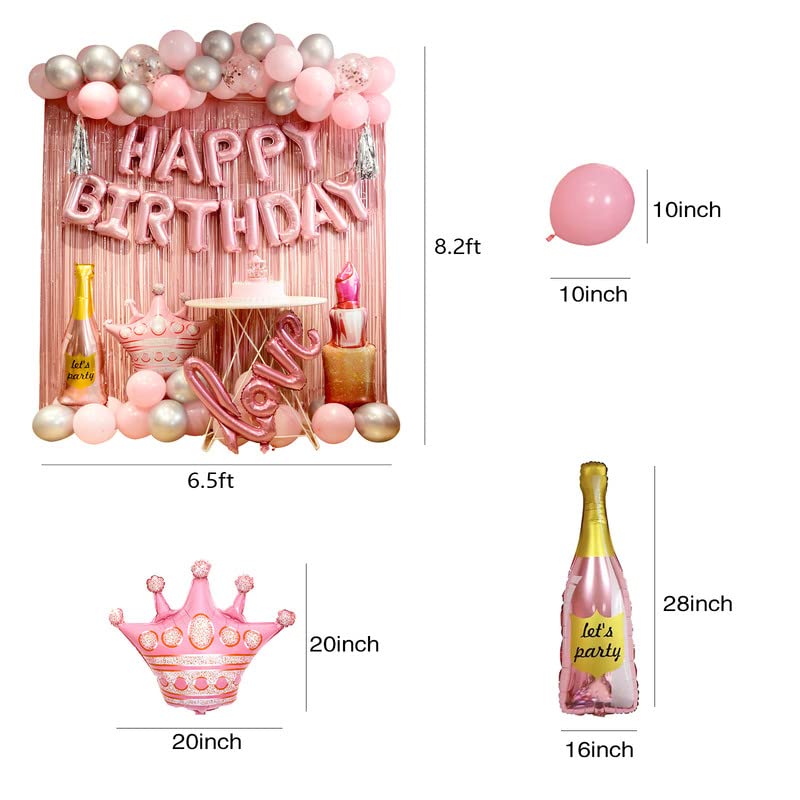 pink birthday decorations for women ,happy birthday party decorations for girls,pink Fringe Curtain,happy birthday banner,happy birthday balloon,happy birthday balloon letters