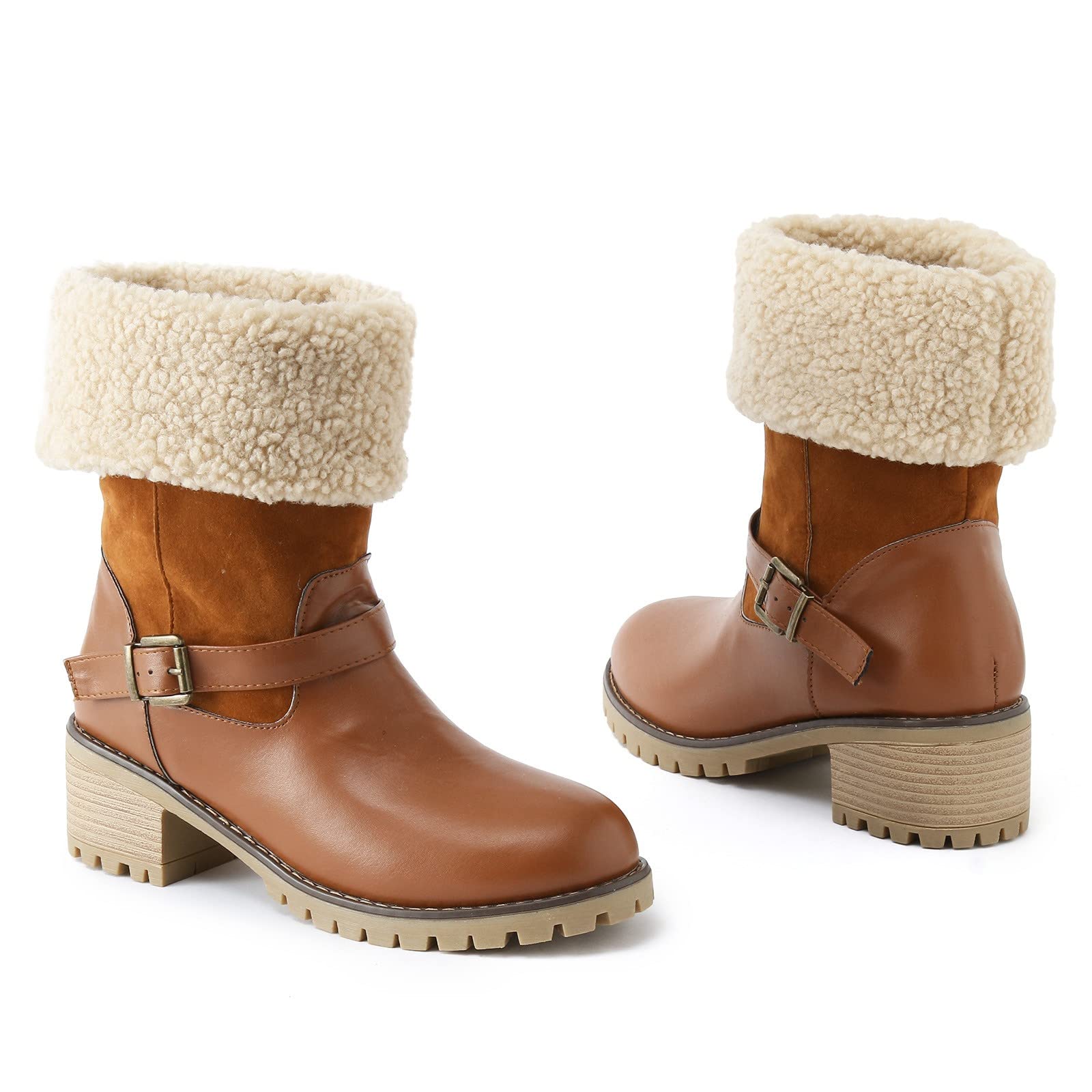 Foldap Knee High Boots Women Winter Cotton Boots,Low-Heel Thermal Comfortable Outdoor Non-Slip Outdoor Mid-Calf Snow Boots