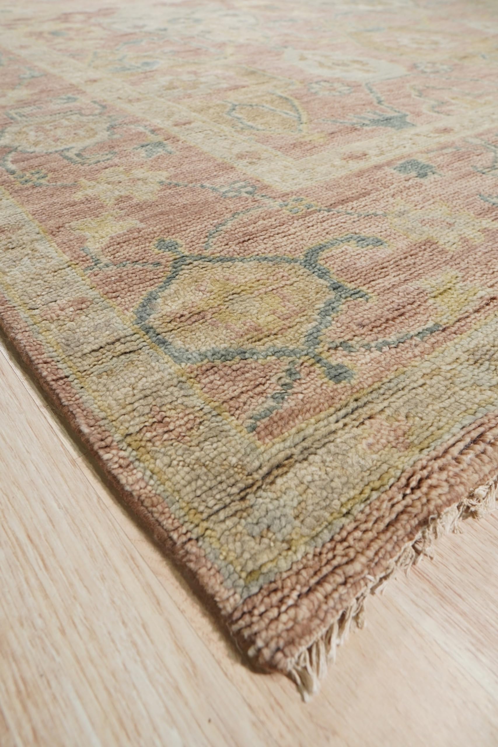EORC A124PK9X12 Hand-Knotted Wool Oushak Rug, 9' x 12', Pink Area Rug