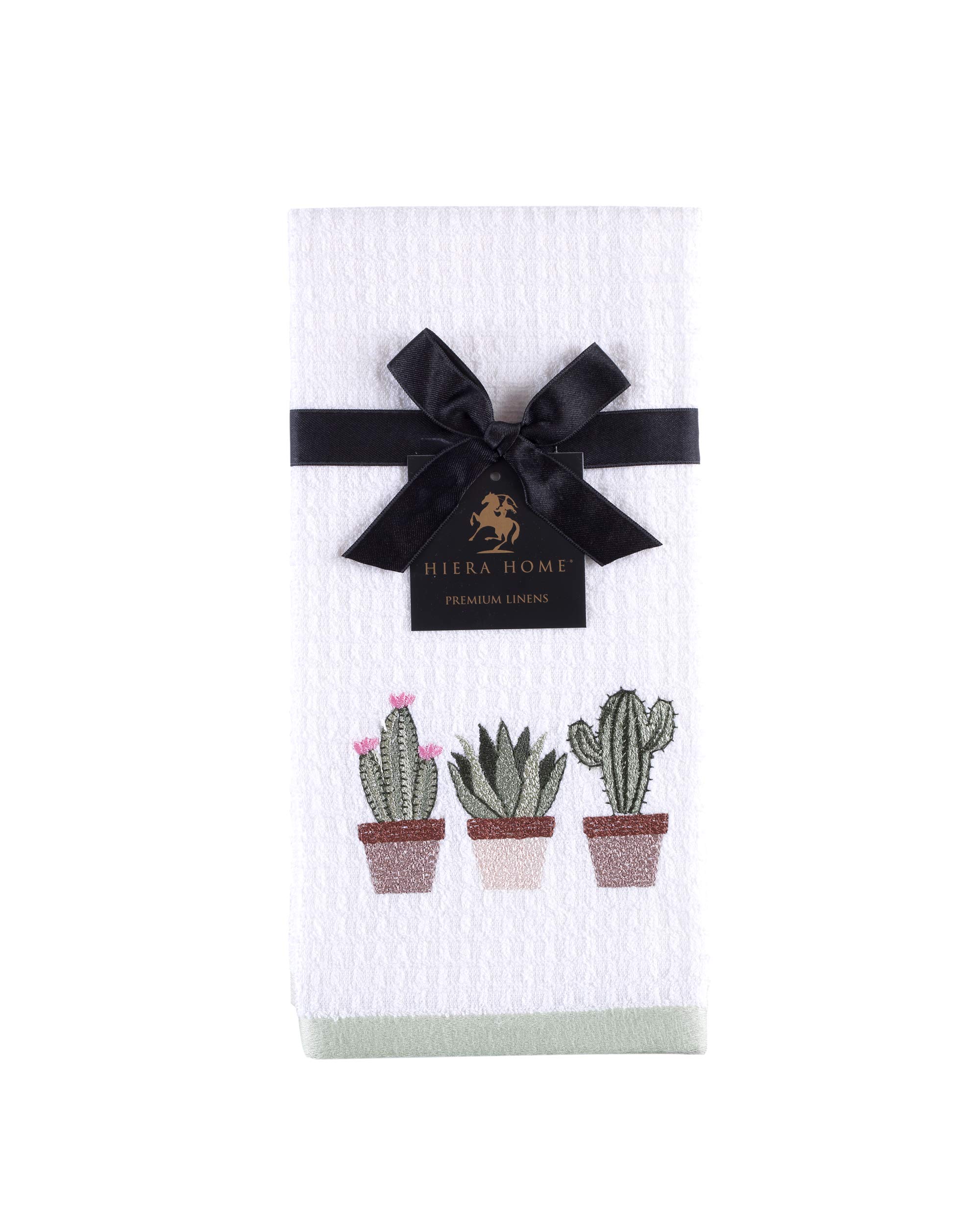 Hiera Home Kitchen Towels - Ultra Soft Cotton and Super Absorbent Dish Towels for Kitchen, Large Kitchen Towel 24x16 Inches, Natural Cotton Dish Towels Pack of 2 (Cactus)