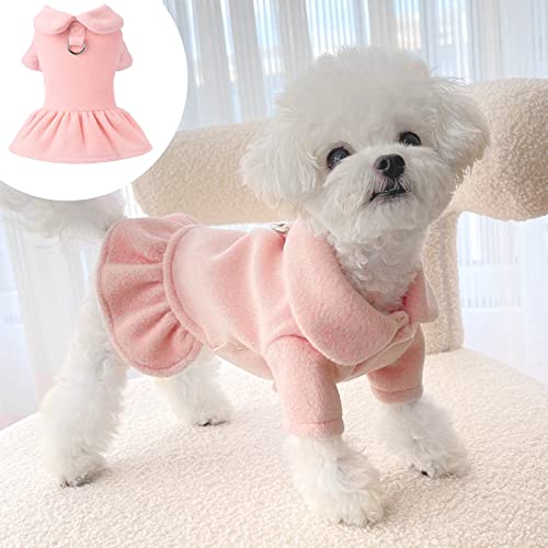 Pink Dog Sweater Dress with Leash Ring Female Dog Clothes for Small Dogs Girl,Warm Fleece Pet Clothes (Small, Pink)