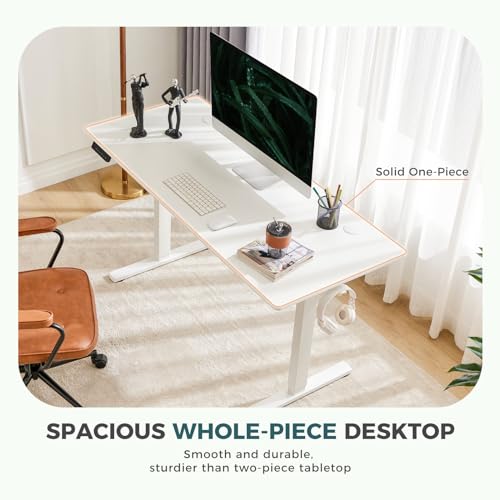DUMOS Standing Desk, Electric Height Adjustable Table with Memory Preset Ergonomic Computer Workstation with T-Shaped Bracket Suitable for Home Office, 47''x24'', White