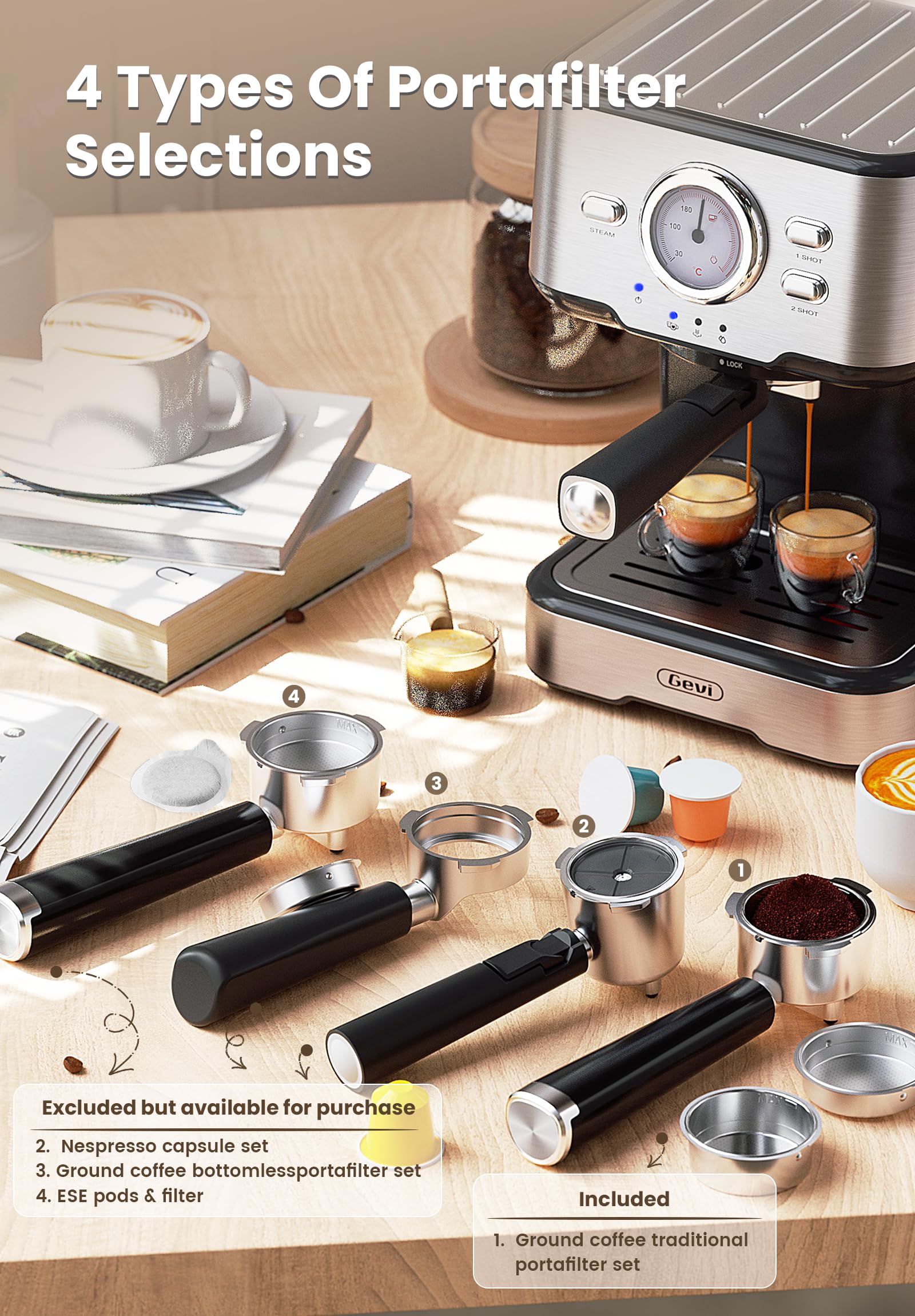 Gevi Espresso Machine High Pressure,compact espresso machines with Milk Frother Steam Wand,Professional Coffee,Cappuccino,Espresso,Latte,Macchiato Maker for home,espresso maker
