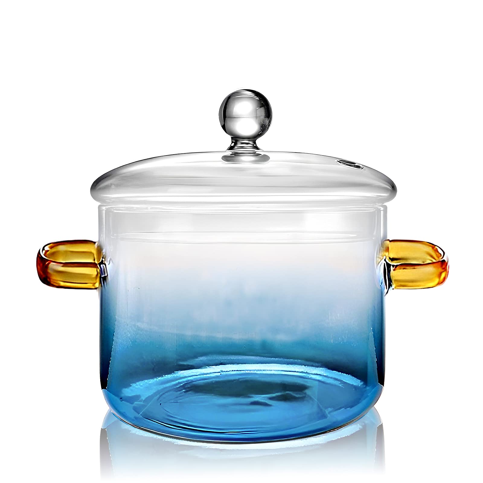 Gradient Blue Glass Pots For Cooking On Stove 1.5L/50oz High Borosilicate Glass Soup Pot with Lids Suitable for Noodles Soup Cook Pasta Milk Baby Food