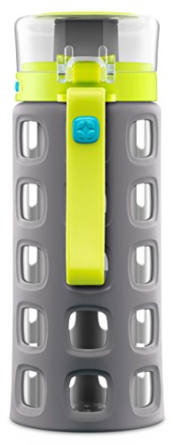 Ello Dash Tritan Plastic Kids Water Bottle with Silicone Sleeve, 16 oz, Grey