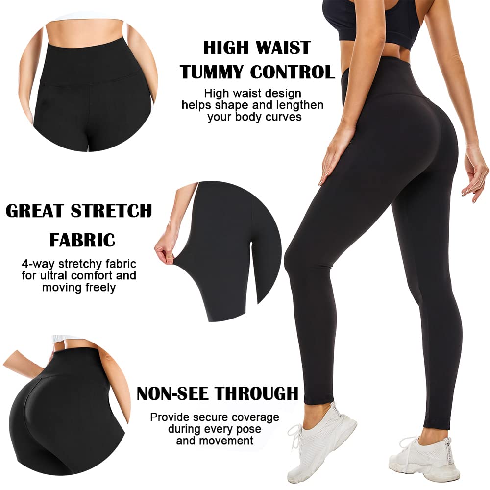 FULLSOFT 3 Pack Leggings for Women Non See Through-Workout High Waisted Tummy Comtrol Black Yoga Pants for Gym Hiking Running Dance Work (3 Pack Black,Black,Dark Grey,Large-X-Large)