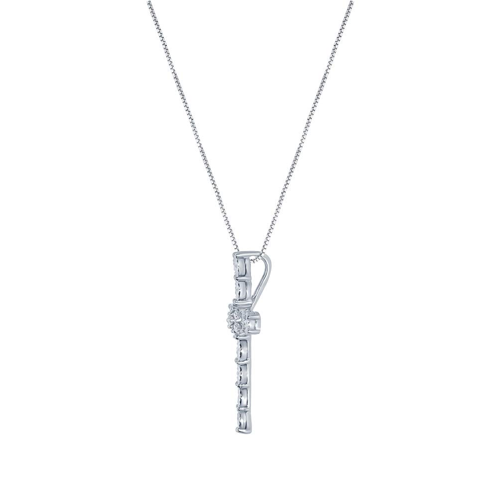 Elmas Round White Diamond Accent 925 Sterling Silver Cross Pendant Necklace for Women