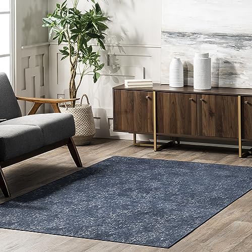 nuLOOM Elspeth Casual Faded Machine Washable Area Rug, 4x6, Navy