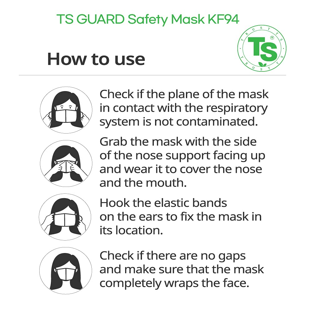 INT 【 10 Pack 】 TS KF94 Certified, Fresh Guard Safety Face Mask, Tri-Folding Style, 3D-Ergonomic Design, Individually Single Packs, White Color, Made in Korea. KF 94
