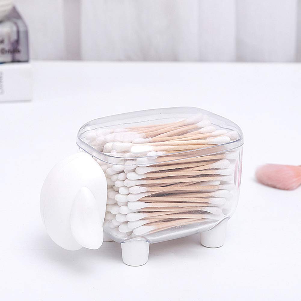 Sheep Cotton Swab Holder, Plastic Qtip Holder Organizer Container with Cover Cute Cotton Ball Holder Bathroom Waterproof Floss Jars (White)