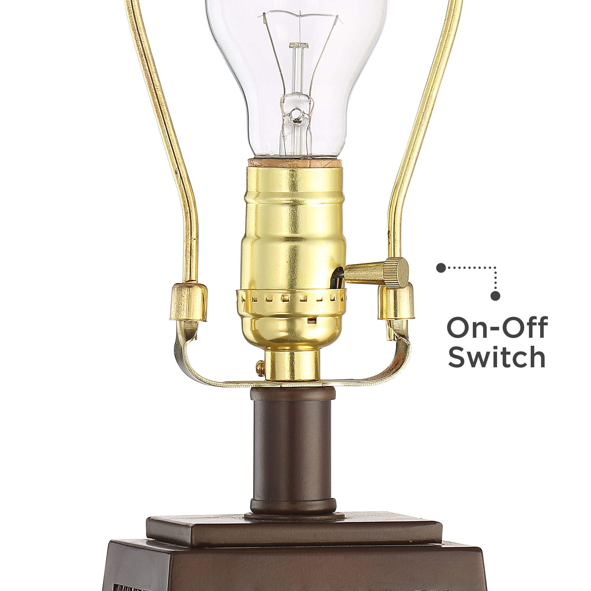 Franklin Iron Works Rufus Mission Rustic Table Lamp with Nightlight 28.5" Tall Bronze Natural Mica Glass Panel Rectangular Fabric Shade for Living Room Bedroom House Bedside Nightstand Home