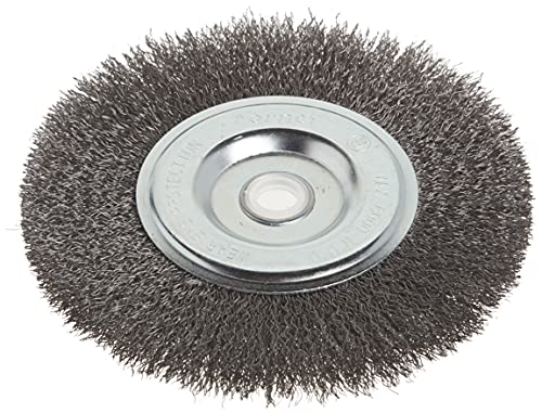 Forney 72745 Wire Bench Wheel Brush, Coarse Crimped with 1/2-Inch and 5/8-Inch Arbor, 6-Inch-by-.012-Inch