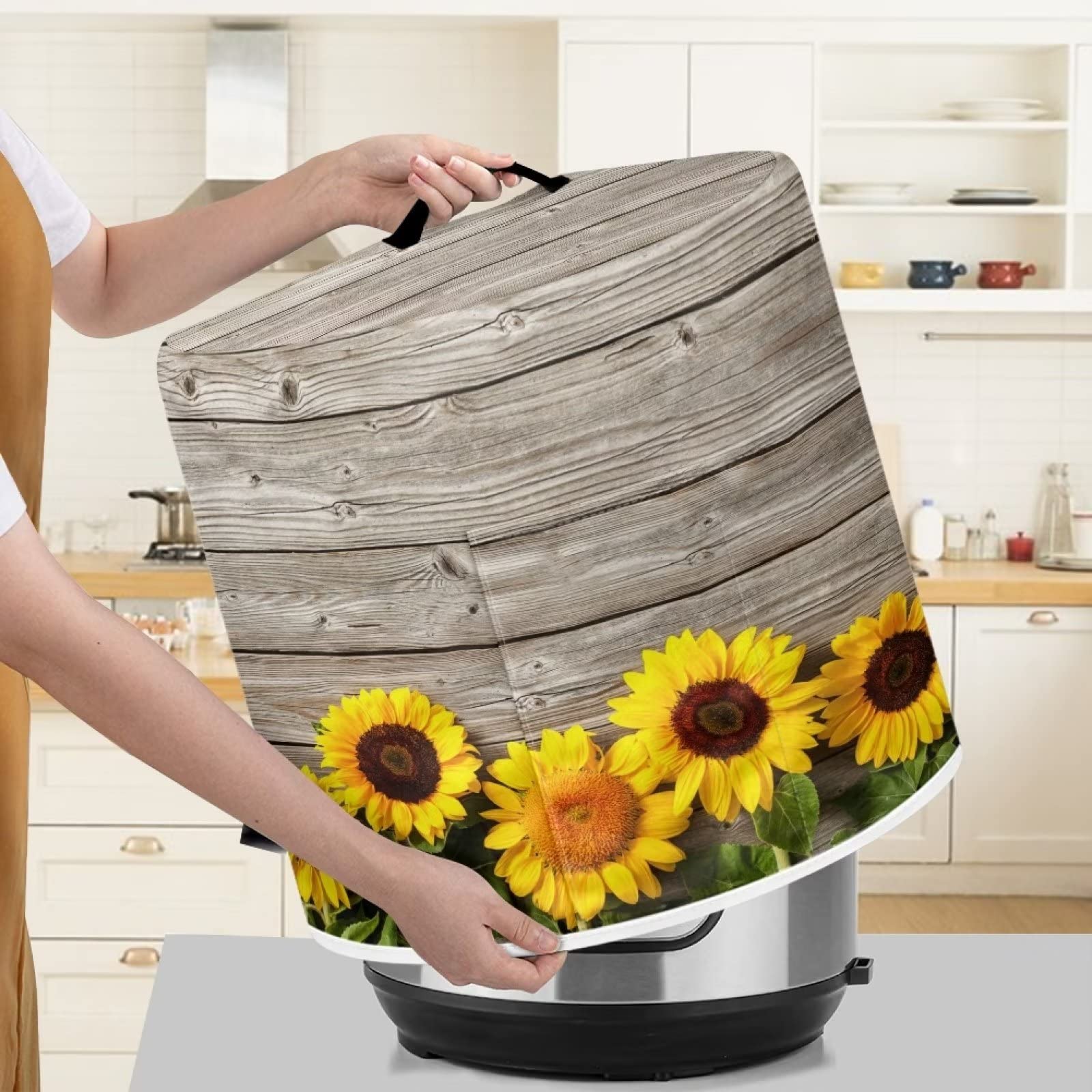 Doojoayie Sunflower Rice Cooker Cover, Small Appliances Organizer Protection Include with Electric Pressure Cooker, Crock Pot Cover
