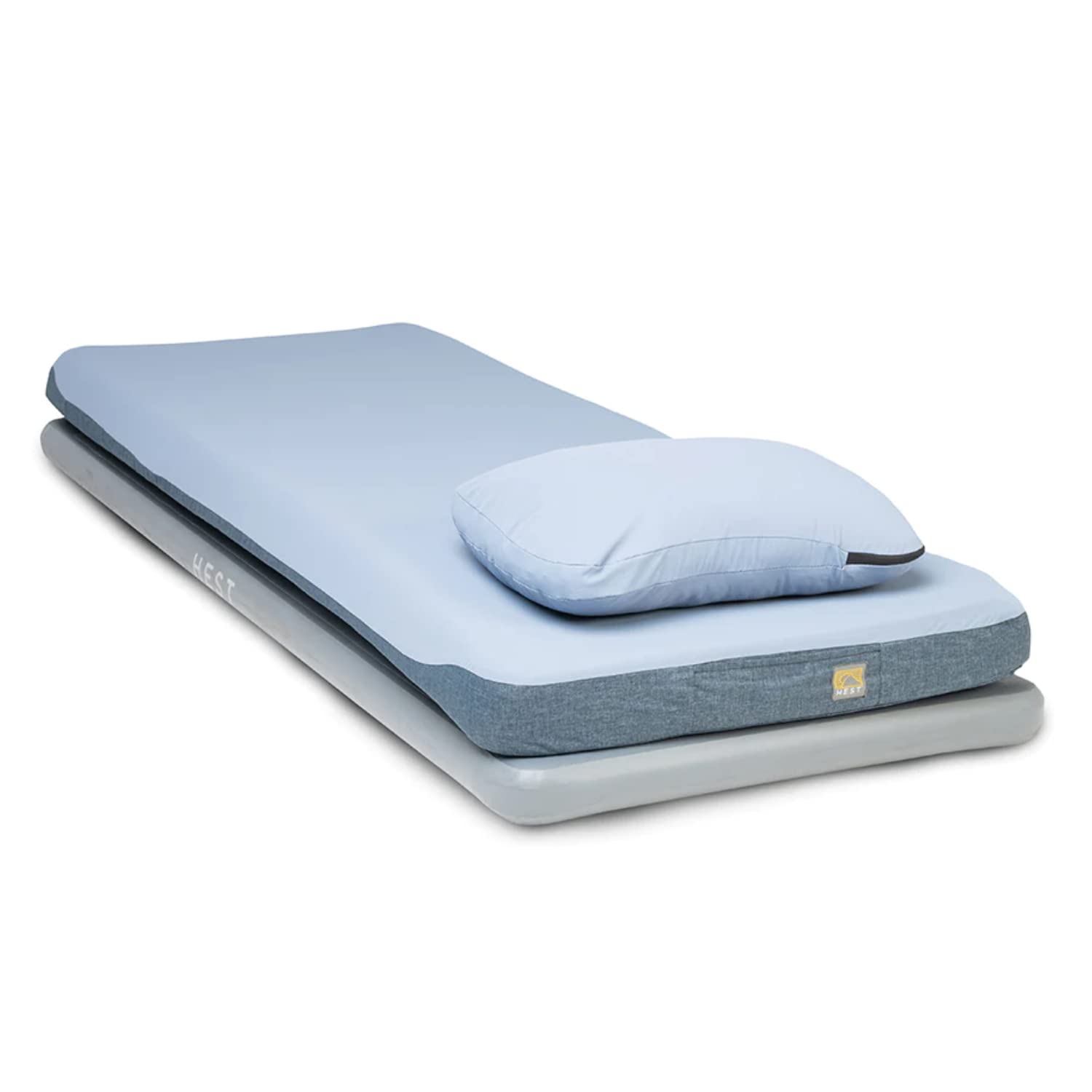 HEST Deluxe Bundle - Sleep System Wide and Standard Pillow - Memory Foam Camping Mattress - Inflatable Pump, Carry Bag, and Pillow