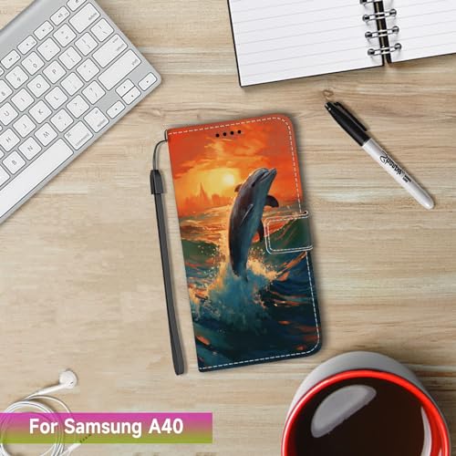 Elgzigok Wallet Case Suitable for Samsung Galaxy A40 with Dolphin-aa578 Pattern TPU Multiple Card Slots Protective Case with Magnetic Buckle Multicolor